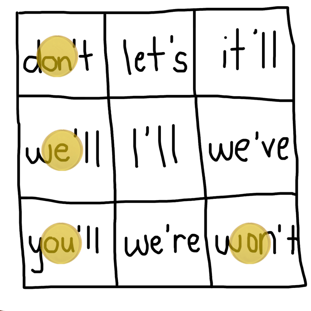 Contraction Bingo|Free Vocabulary Word Knowledge Reading Lesson ...