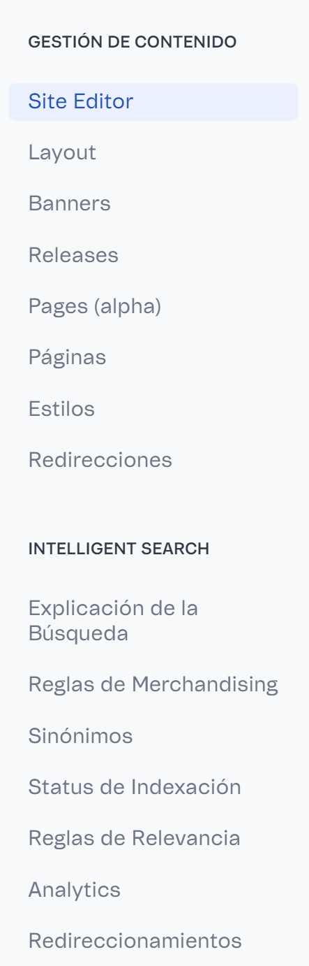 Storefront overview menu ES