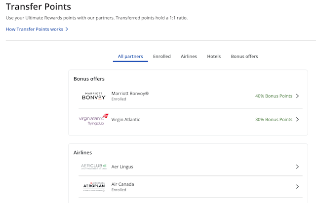 Chase Points Transfer Partners