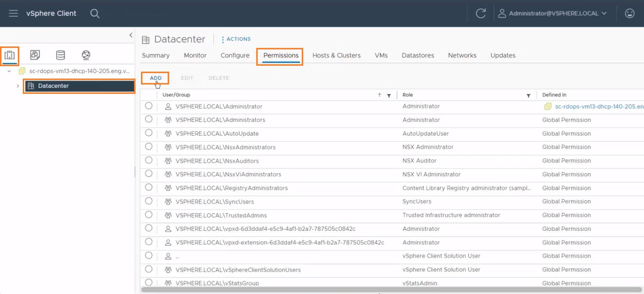 How are Permissions Managed in VMware vCenter?