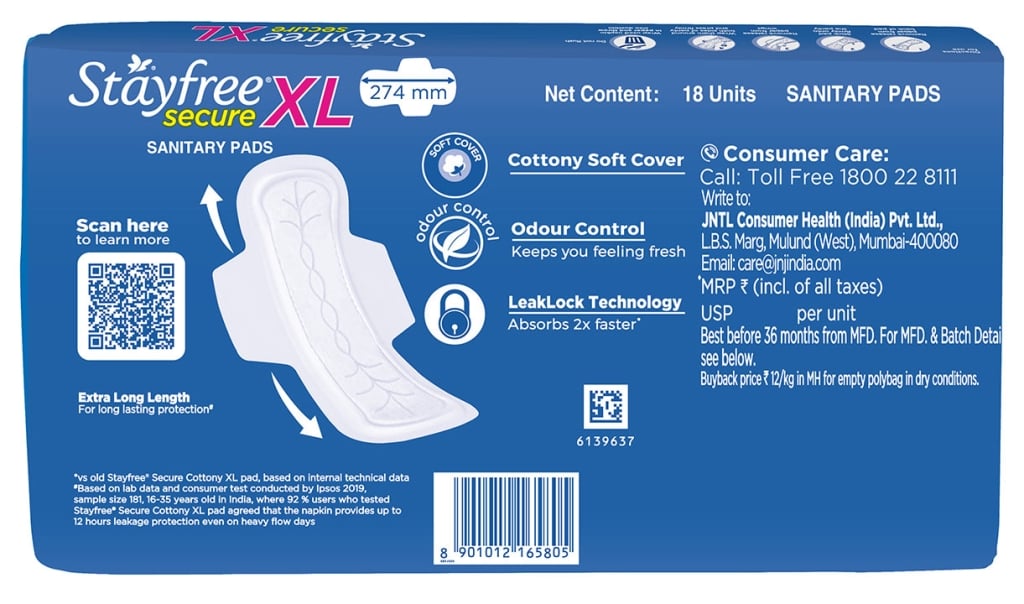 Stayfree® Secure® Cottony Soft XL - Cottony Soft Cover Sanitary Pads ...