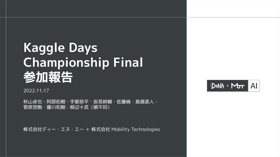 Kaggle Days x Z by HP World Championship Final in Barcelona において、 DeNA・MoT のデータサイエンティストが参加 & 報告 ...