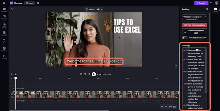 Cómo usar subtítulos automáticos en Clipchamp | Clipchamp Blog