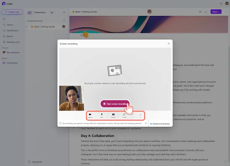 How to record videos in Microsoft Loop | Clipchamp Blog