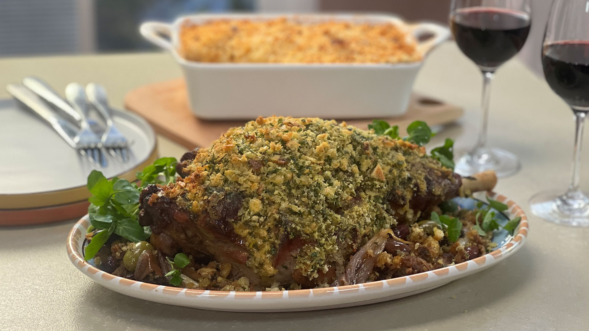 Crusted Lamb Leg with Delmonico Potatoes | John and Lisa's Weekend Kitchen