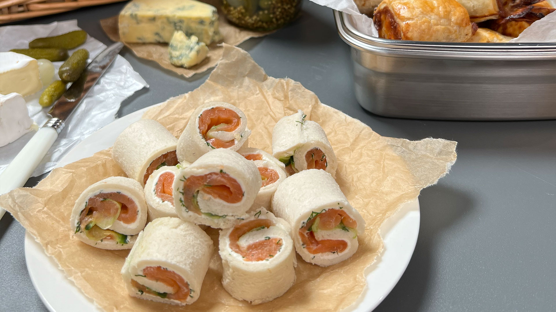 Picnic Basket, Sausage Rolls, Smoked Salmon & Cucumber Pinwheels | John ...