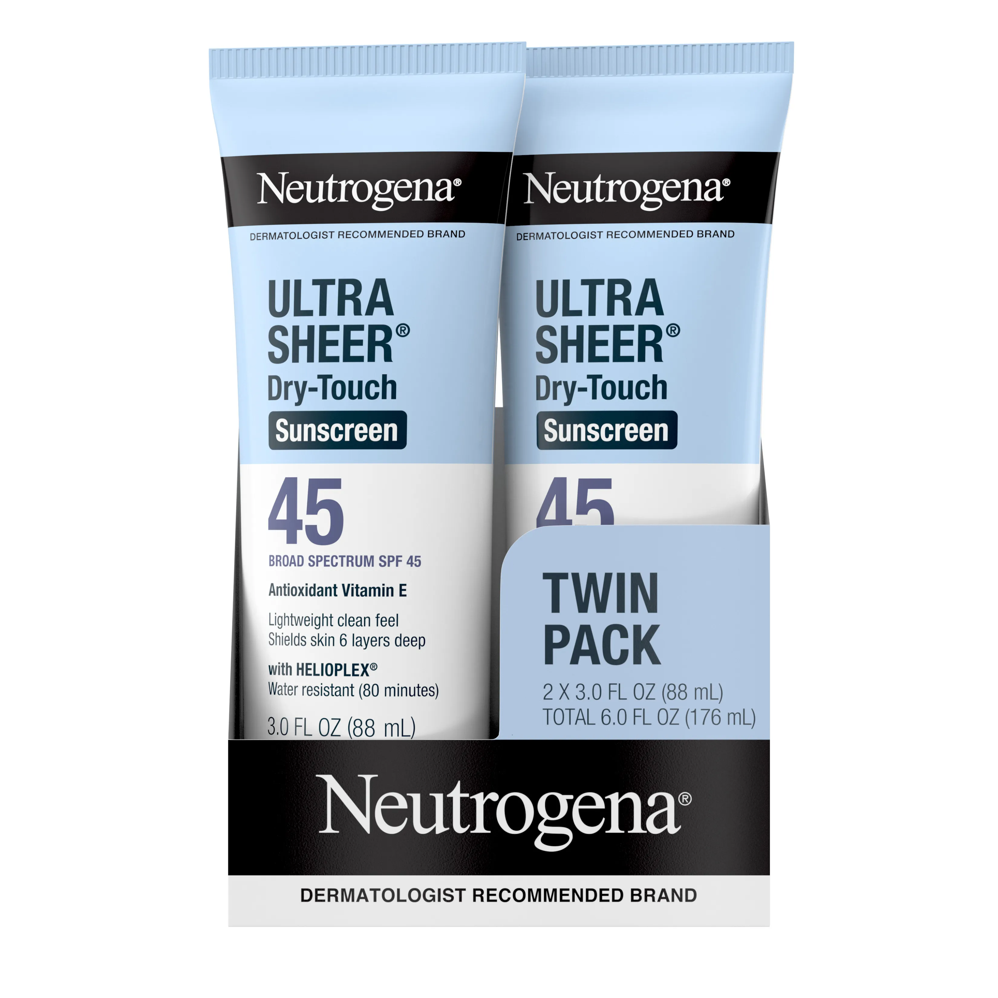 Neutrogena Ultra Sheer Dry-Touch SPF 45 Sunscreen Lotion, Twin Pack ...