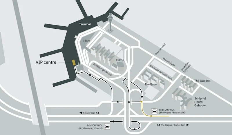 Schiphol | VIP Service kaart en route