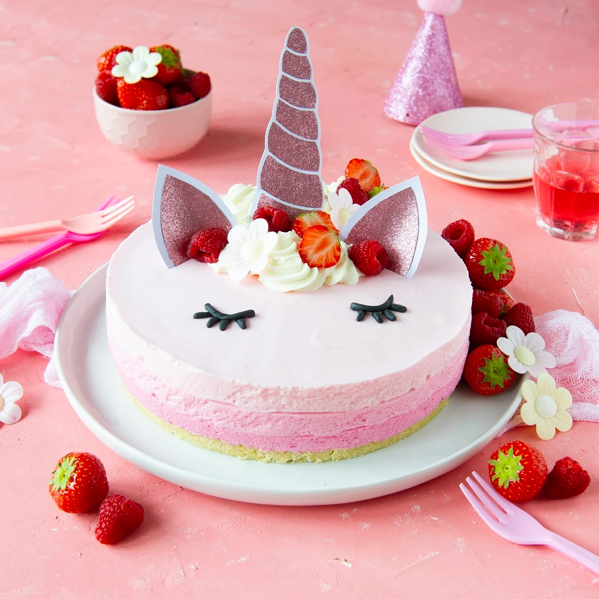 Roze unicorn kwarktaart | Bakken.nl