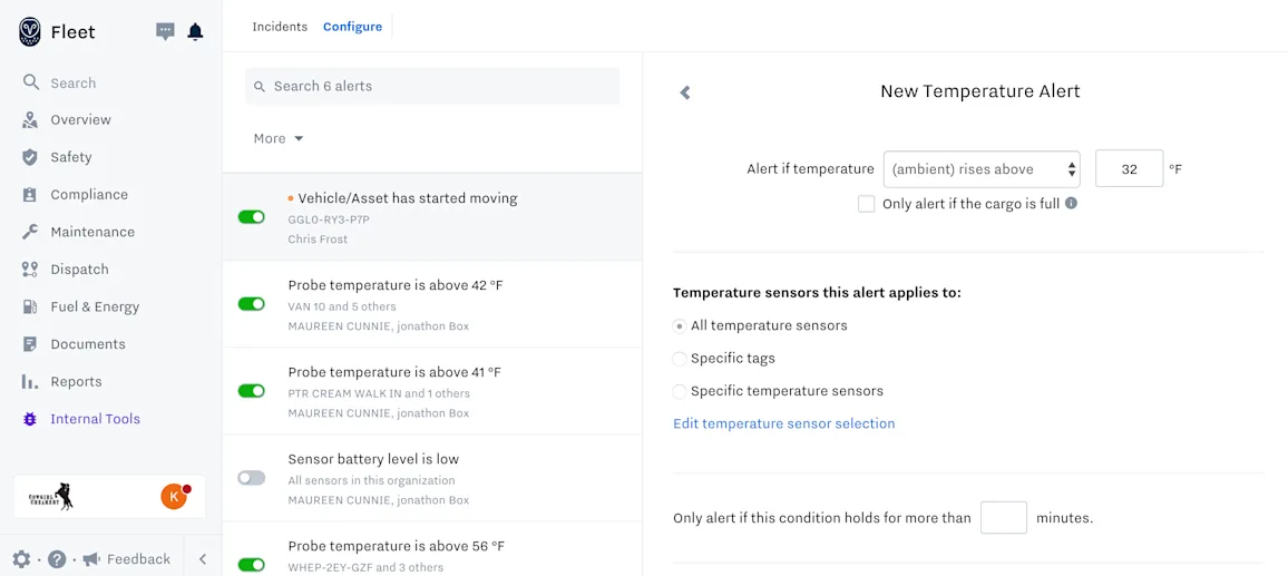 Set up temperature alerts to monitor perishable goods