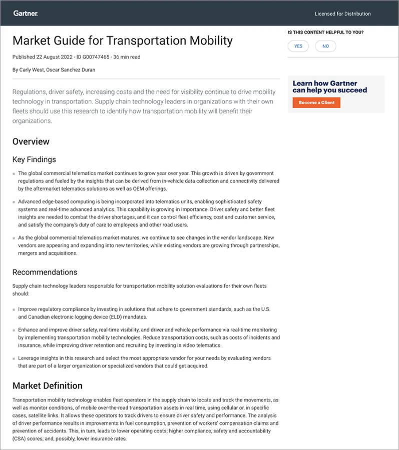 2022 Gartner® Market Guide for Transportation Mobility - Samsara