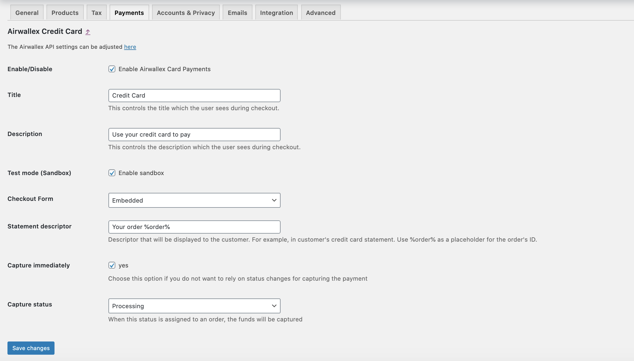 Configuration | Airwallex Docs