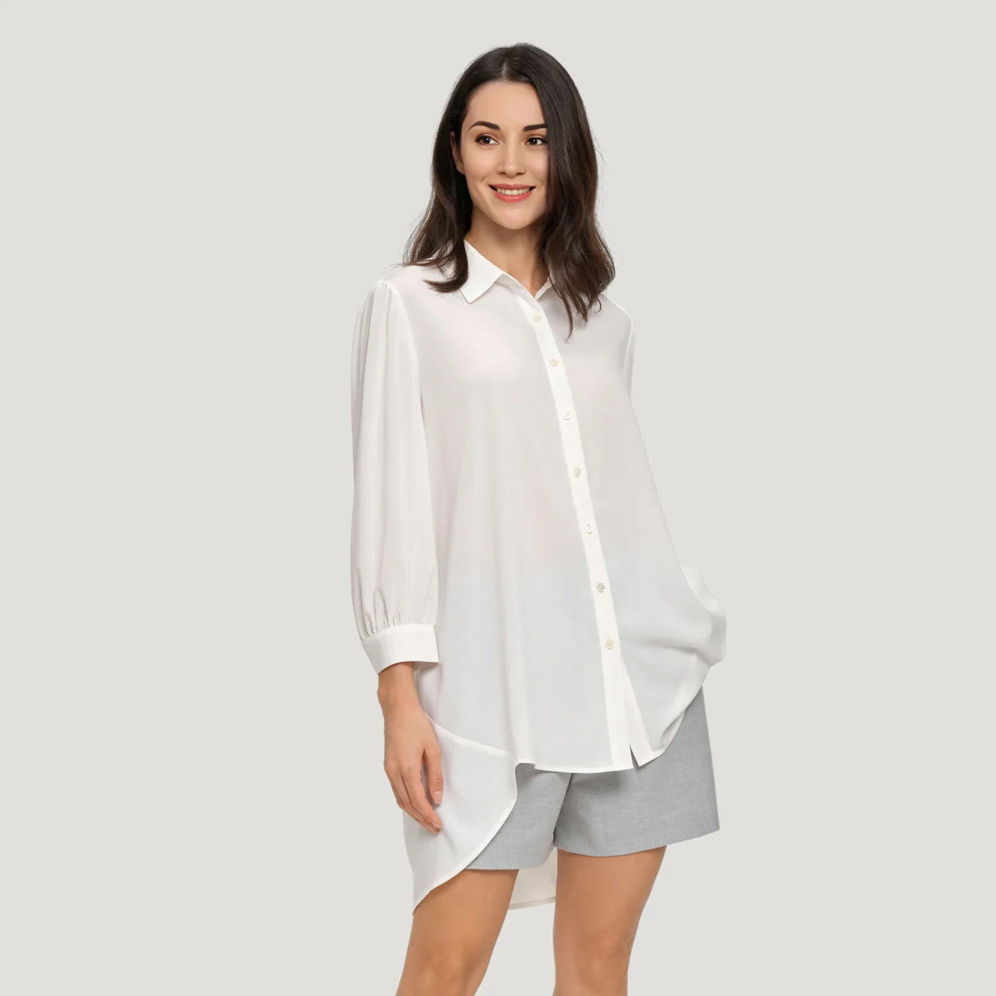 White Long Sleeve High Low Shirt NLU X Rhoback Performance Long Sleeve