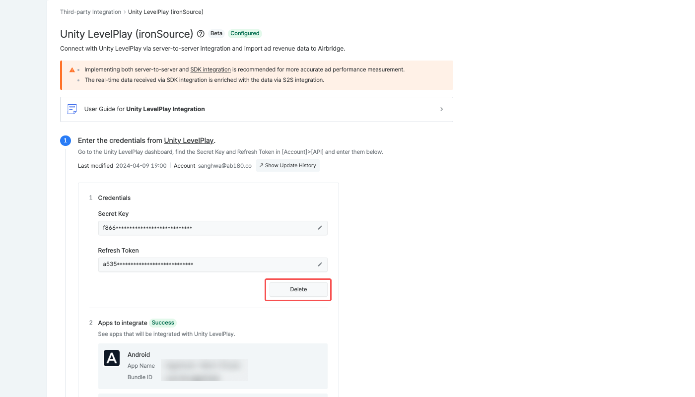 Unity LevelPlay (ironSource) | Airbridge Help Center