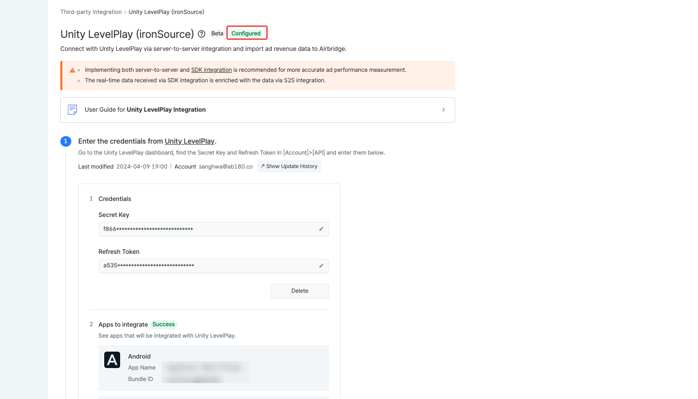 Unity LevelPlay (ironSource) | Airbridge Help Center
