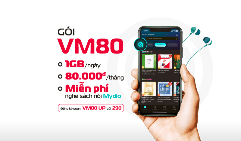 Gói Cước VM80 1GB/ngày Miễn Phí Nghe Sách Nói Mydio Chỉ 80K/tháng