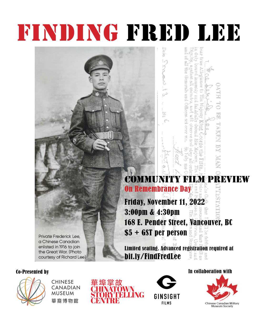 Chinese Canadian Museum | “Finding Fred Lee” – Community Film Preview