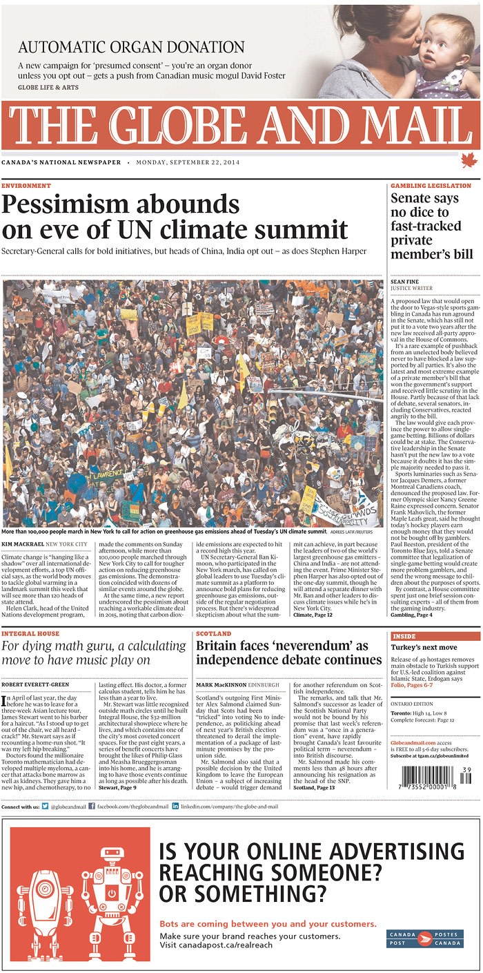 People's Climate March Makes Front-Page News | Climate Central