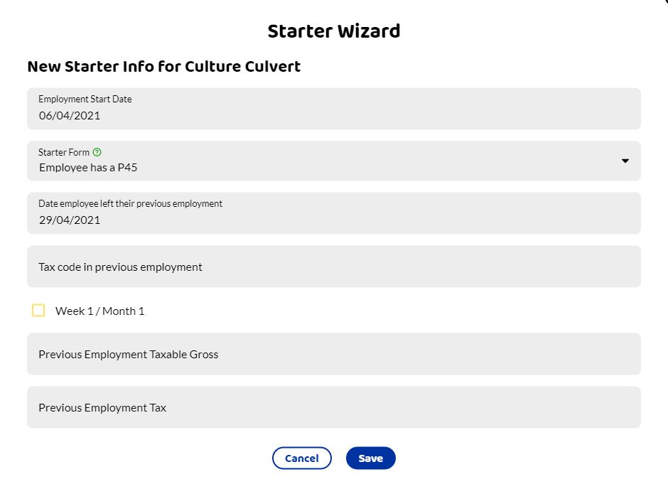 New Starter Form - Shape Payroll