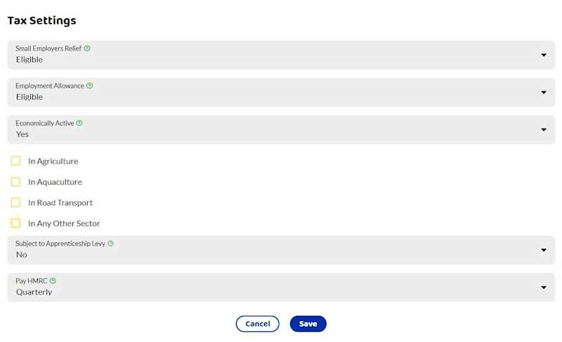 Tax Settings - Shape Payroll