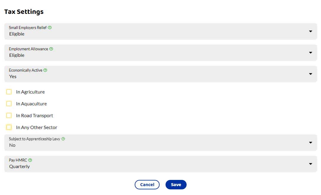 Tax Settings - Shape Payroll