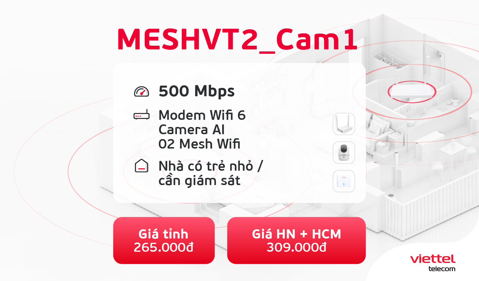 WiFi Mesh + Camera Viettel MESHVT2_CAM1 | 500Mbps
