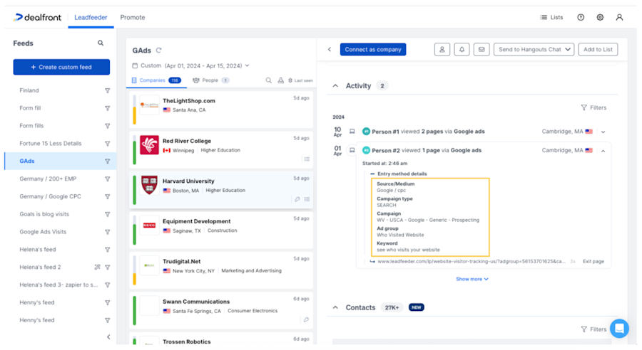 Measure B2B Google Ads Impact with Leadfeeder