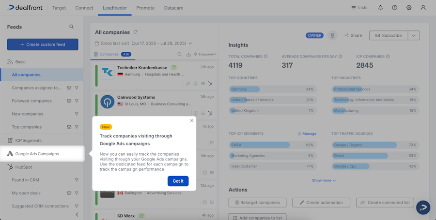 Measure B2B Google Ads Impact with Leadfeeder