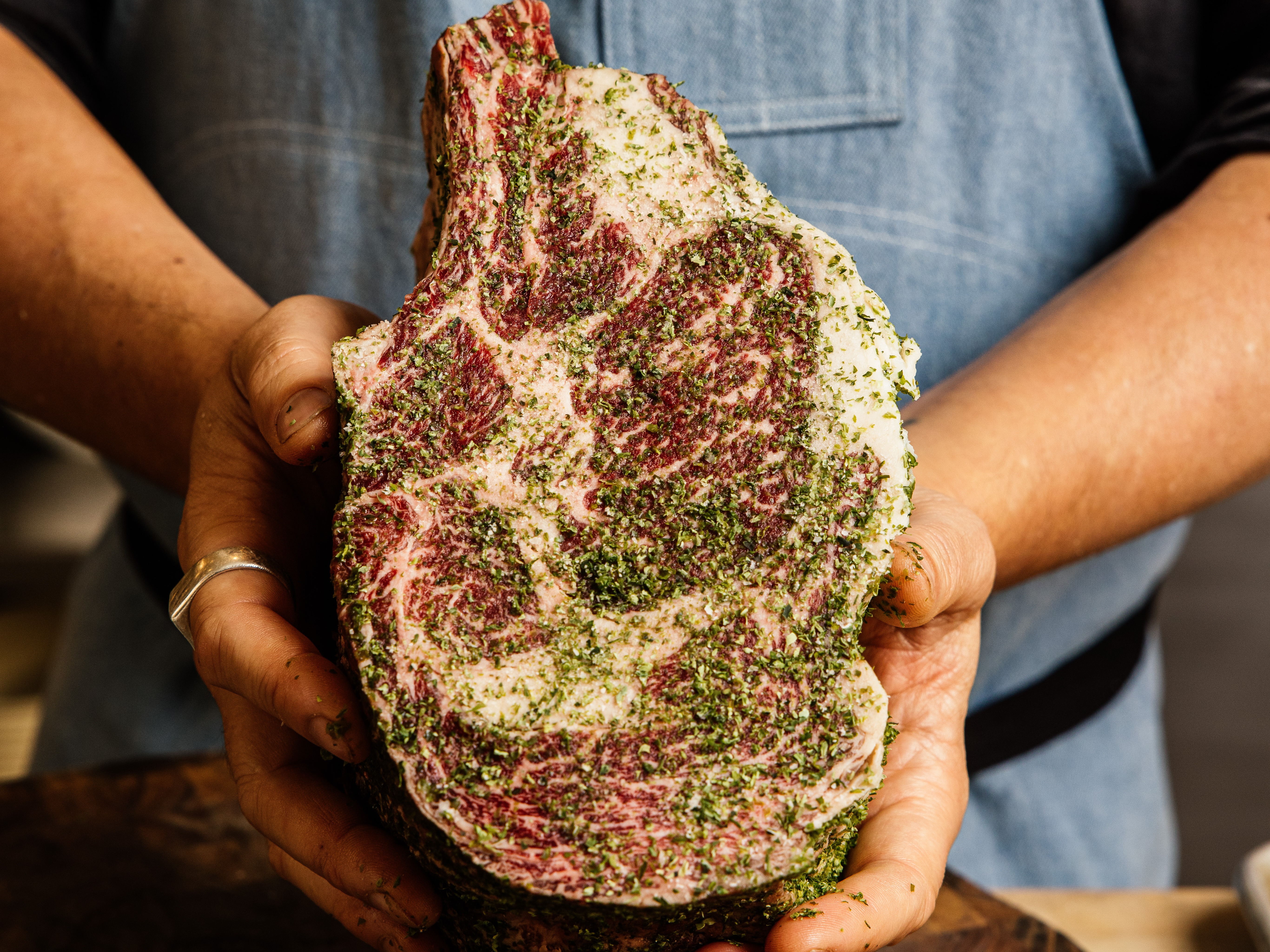 Brandon Jew's Salt-Baked Bone-In Ribeye with Fermented Green Tea and ...