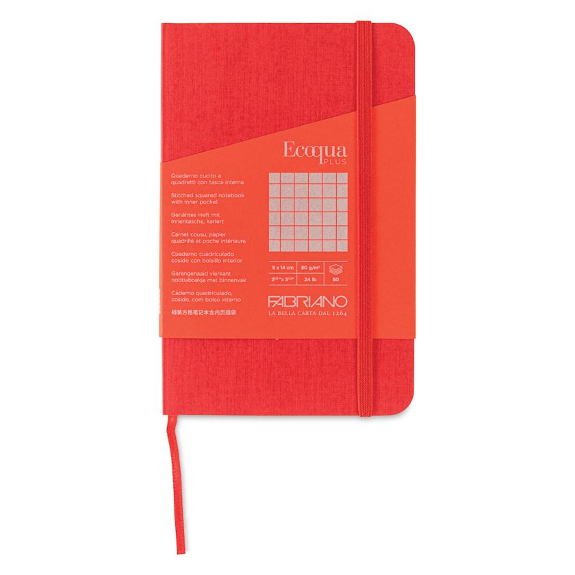 Fabriano EcoQua Plus Stitch-Bound Notebook - Red, 3-1/2" x 5-1/2", Grid ...