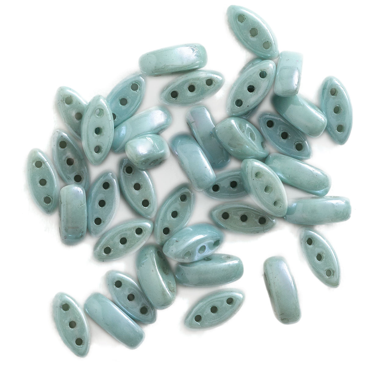 John Bead Czech Glass Cali Three-Hole Beads - Chalk White/Dark Green ...