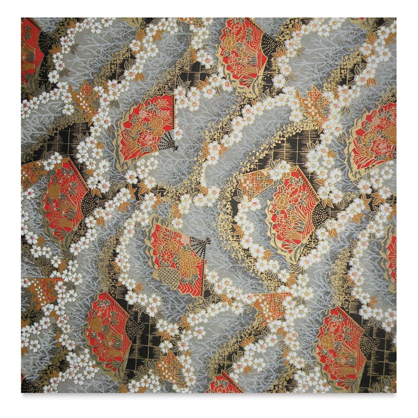 Aitoh Japanese Decorative Paper - White Flowers, Black/Gold, 31-1/2" x ...