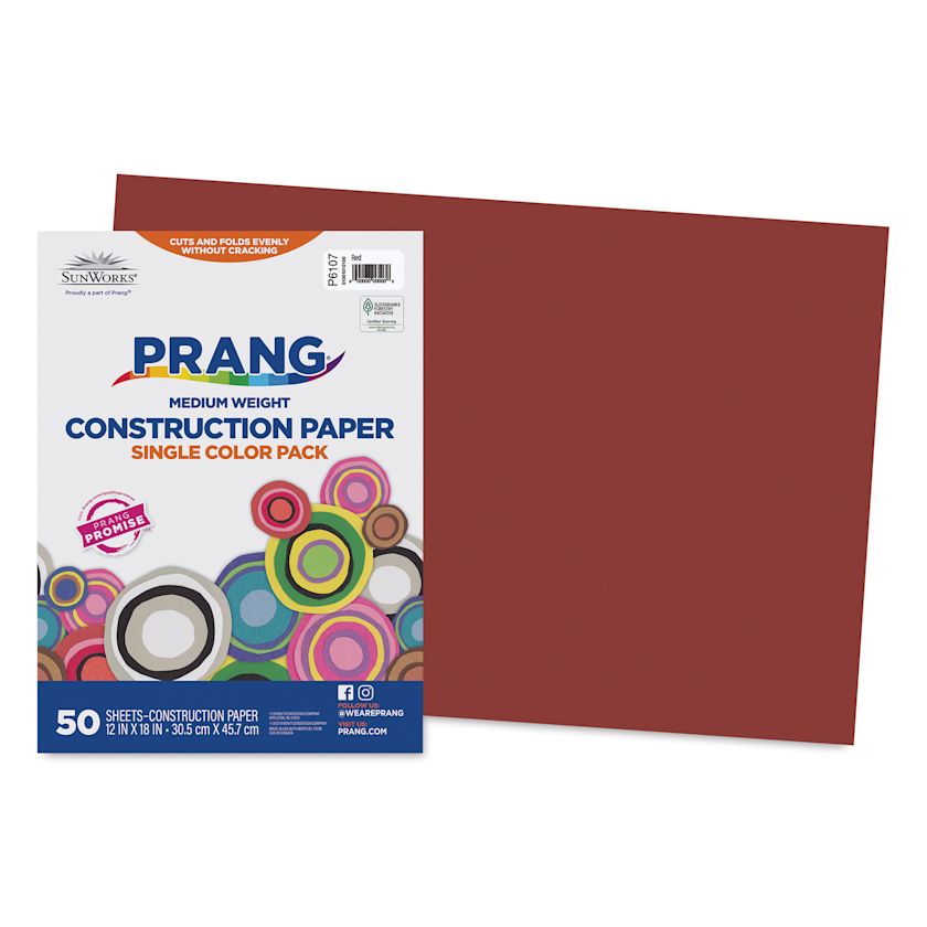 Prang Medium Weight Construction Paper - Red, 12" x 18", Pkg of 50 ...
