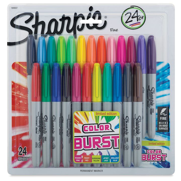 Sharpie Fine Point Permanent Markers - Color Burst Colors, Set of 24 ...