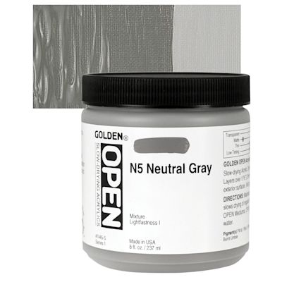 Golden Open Acrylics - Neutral Gray N5, 8 oz Jar | BLICK Art Materials