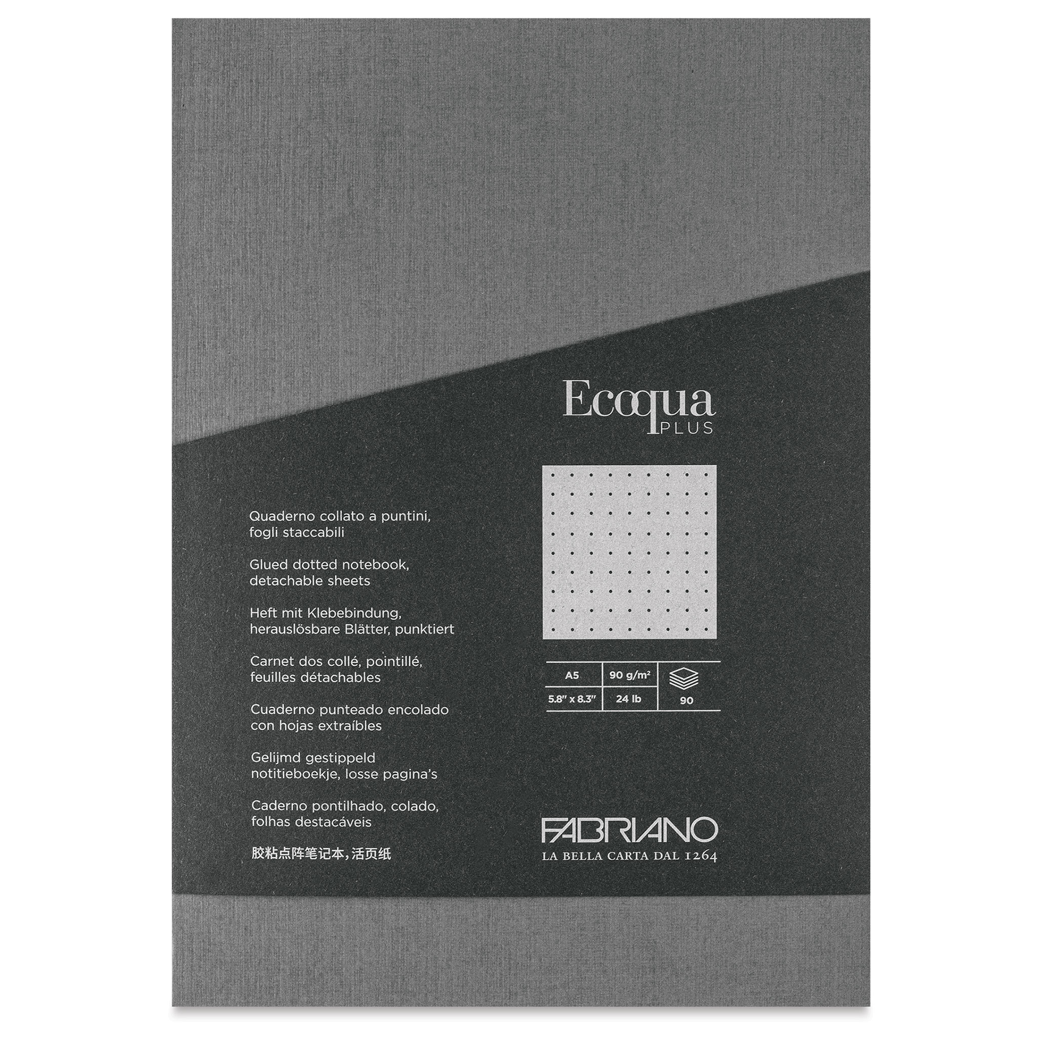 Fabriano Ecoqua Plus Glue-Bound Notebook - Grey, 5-4/5" x 8-1/4", Dot ...