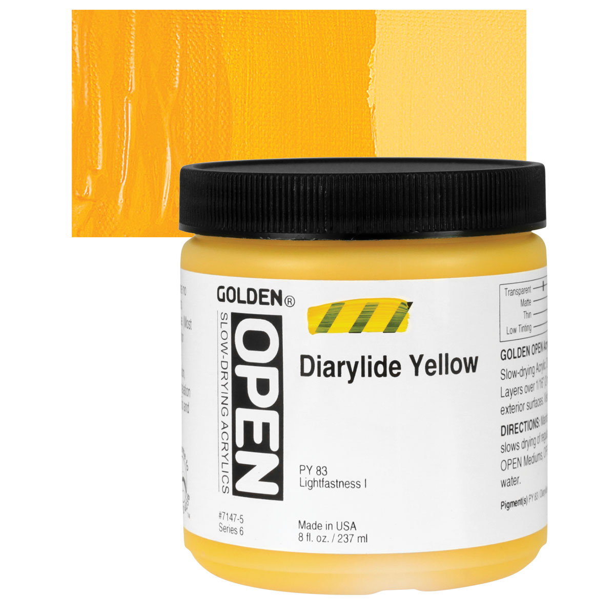 Golden Open Acrylics - Diarylide Yellow, 8 oz Jar | BLICK Art Materials
