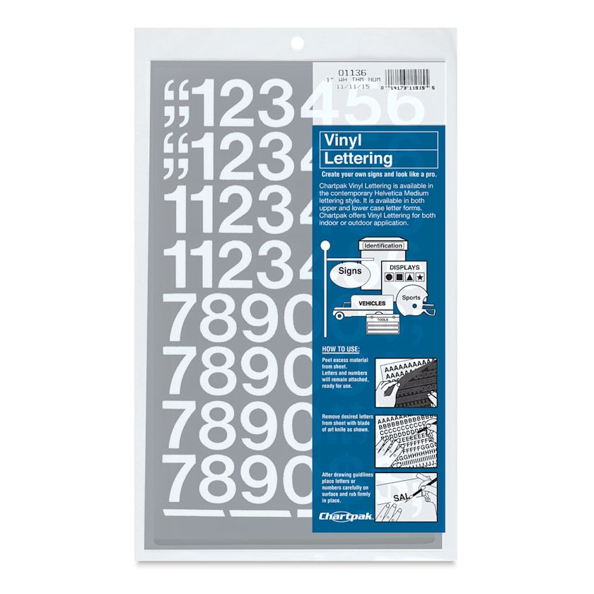 Chartpak Vinyl Numbers - 1" Numbers, White | BLICK Art Materials