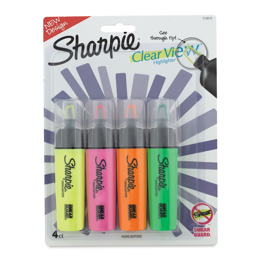 Sharpie Clear View Highlighters - Set of 4, Assorted Colors, Tank Style ...