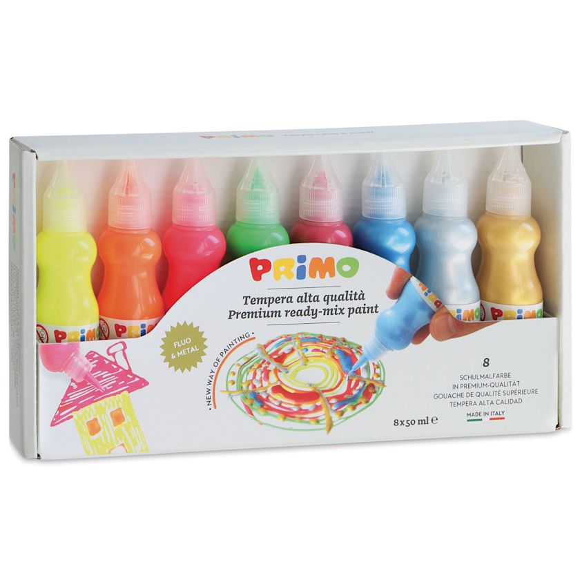 Primo Tempera Paints - Set of 8, Fluorescent and Metallic, 50 ml ...