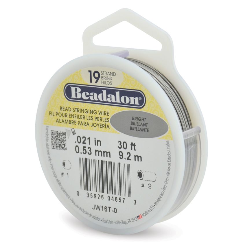 Beadalon 19 Strand Bead Stringing Wire - Bright, 0.021" x 30 ft ...