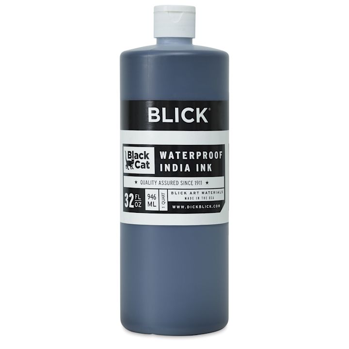 Blick Black Cat Waterproof India Ink - Quart | BLICK Art Materials