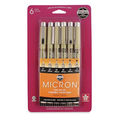 Sakura Pigma Micron Pens - Set of 6, Black, Assorted Wide | BLICK Art Materials