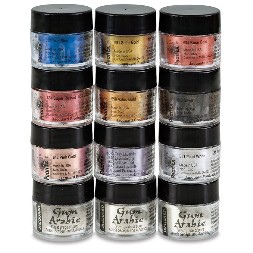 Jacquard Pearl-Ex Pigments - Metallic Calligraphy Set w/Gum Arabic ...