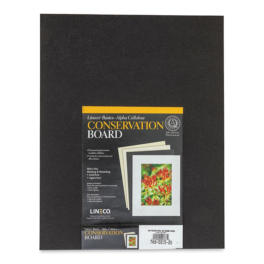 Lineco Conservation Matboard - Black, 4 ply, Pkg of 25, 11" x 14 ...