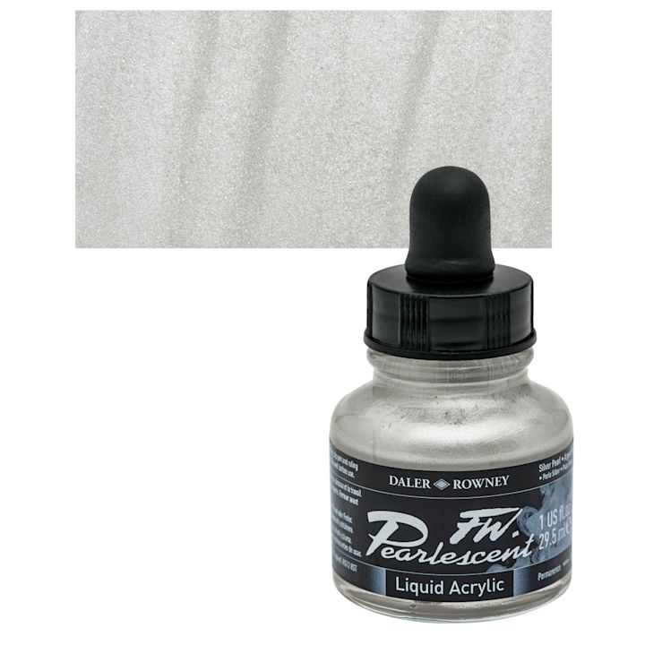 Daler-Rowney FW Pearlescent Liquid Acrylic Artist's Ink - 1 oz, Silver ...