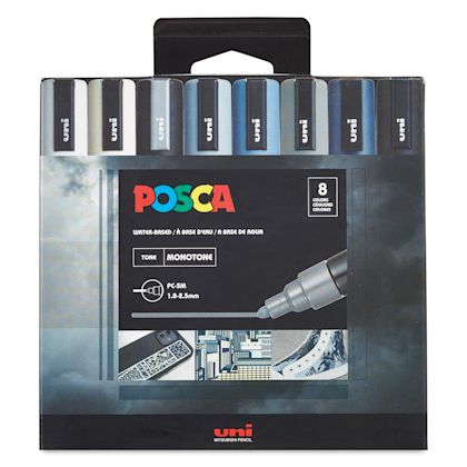 Uni Posca Paint Markers - Monotone Colors, Set of 8, Medium Tip, 2.5 mm ...