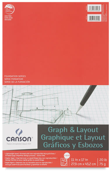 Canson Foundation Graph Pad - 11" x 17", 4" x 4" Grid, 40 Sheets ...