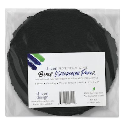 Shizen Black Watercolor Paper - 8" Round, Cold Press/Rough, 5 Sheet Pkg ...