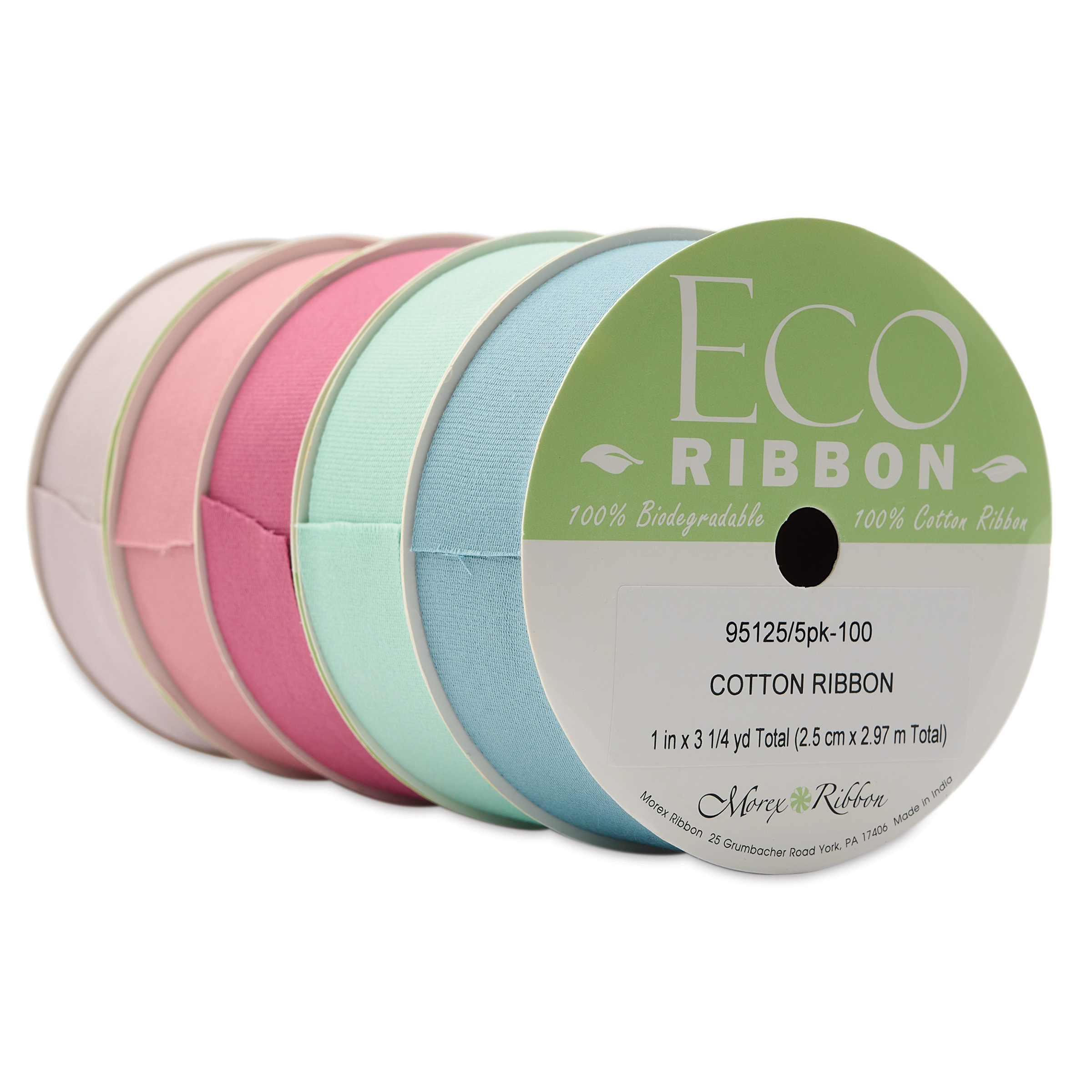 Morex Cotton Eco Ribbon - Assorted Colors, 1" x 3.25 yd, Pkg of 5 ...